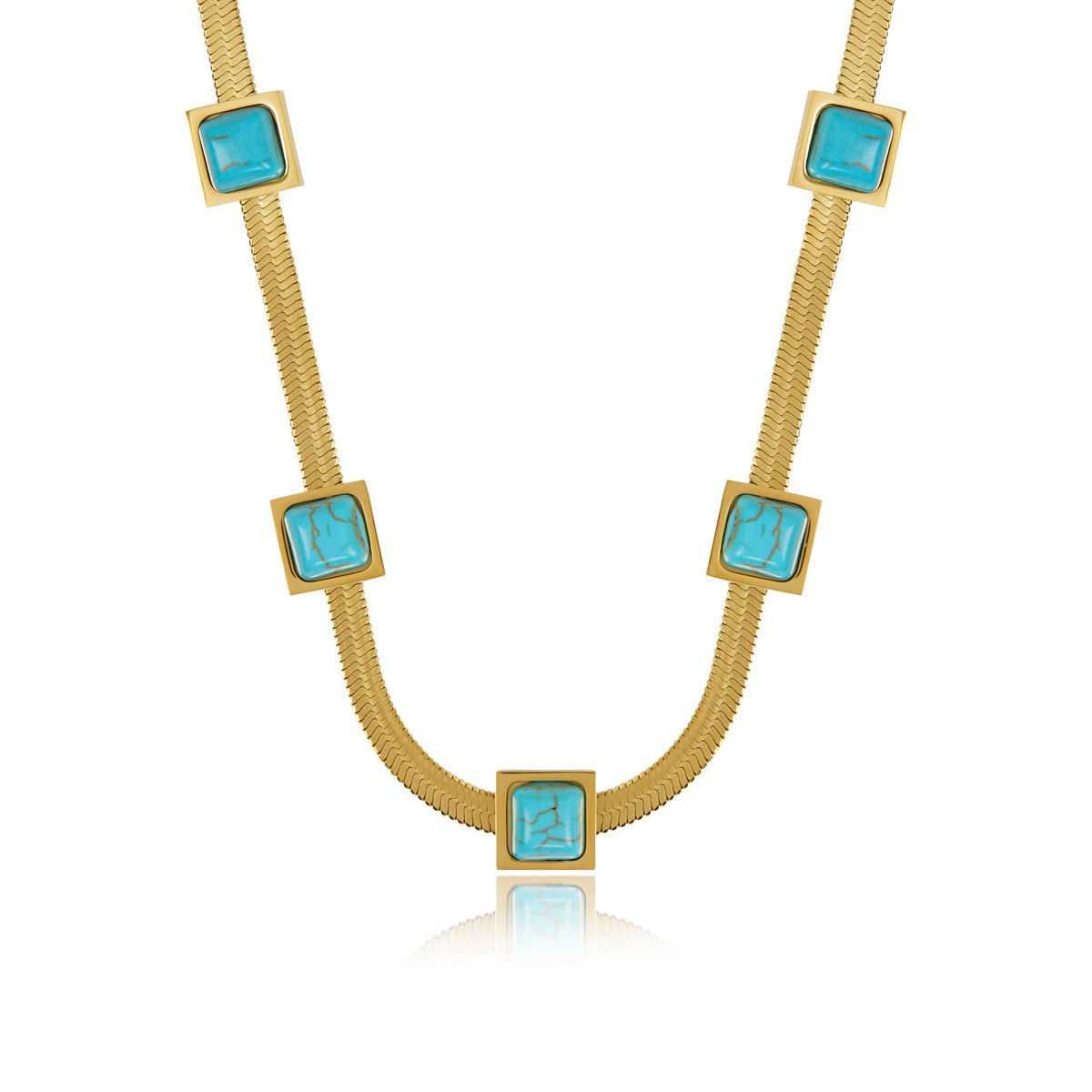 Colar Malha Pedra Aqua Banhado em Ouro 18K – Murano Joias
